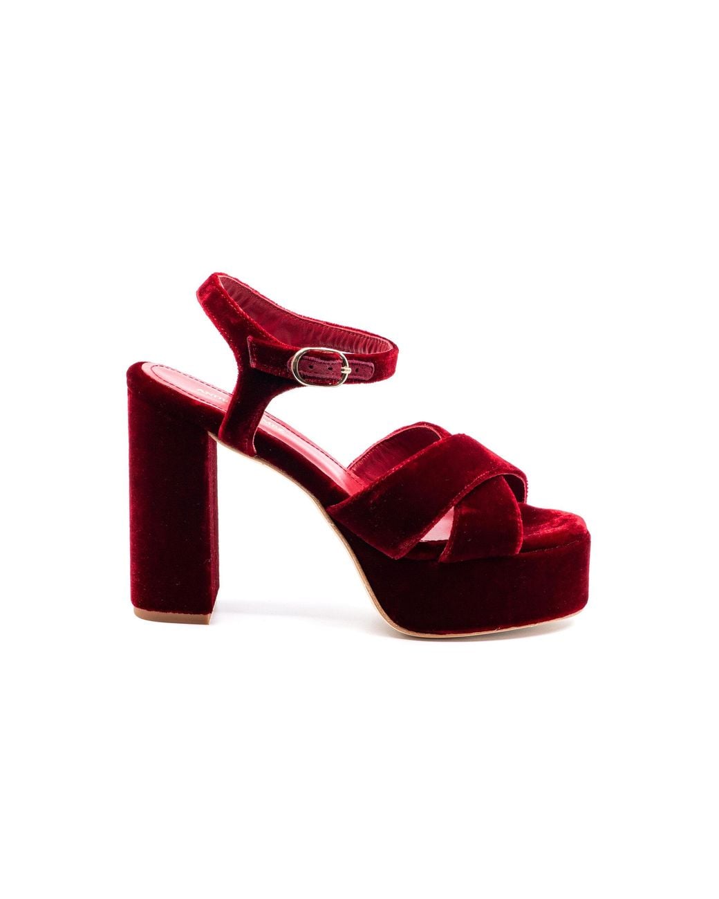 Andrea Gomez Bella Velvet Platfom Sandals in Red | Lyst