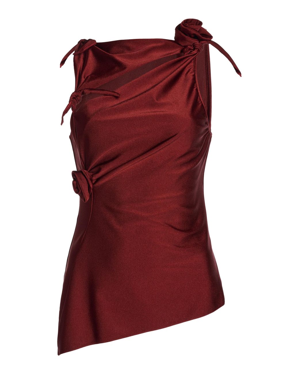 Coperni Asymmetric Rosette-detailed Satin Top in Red | Lyst