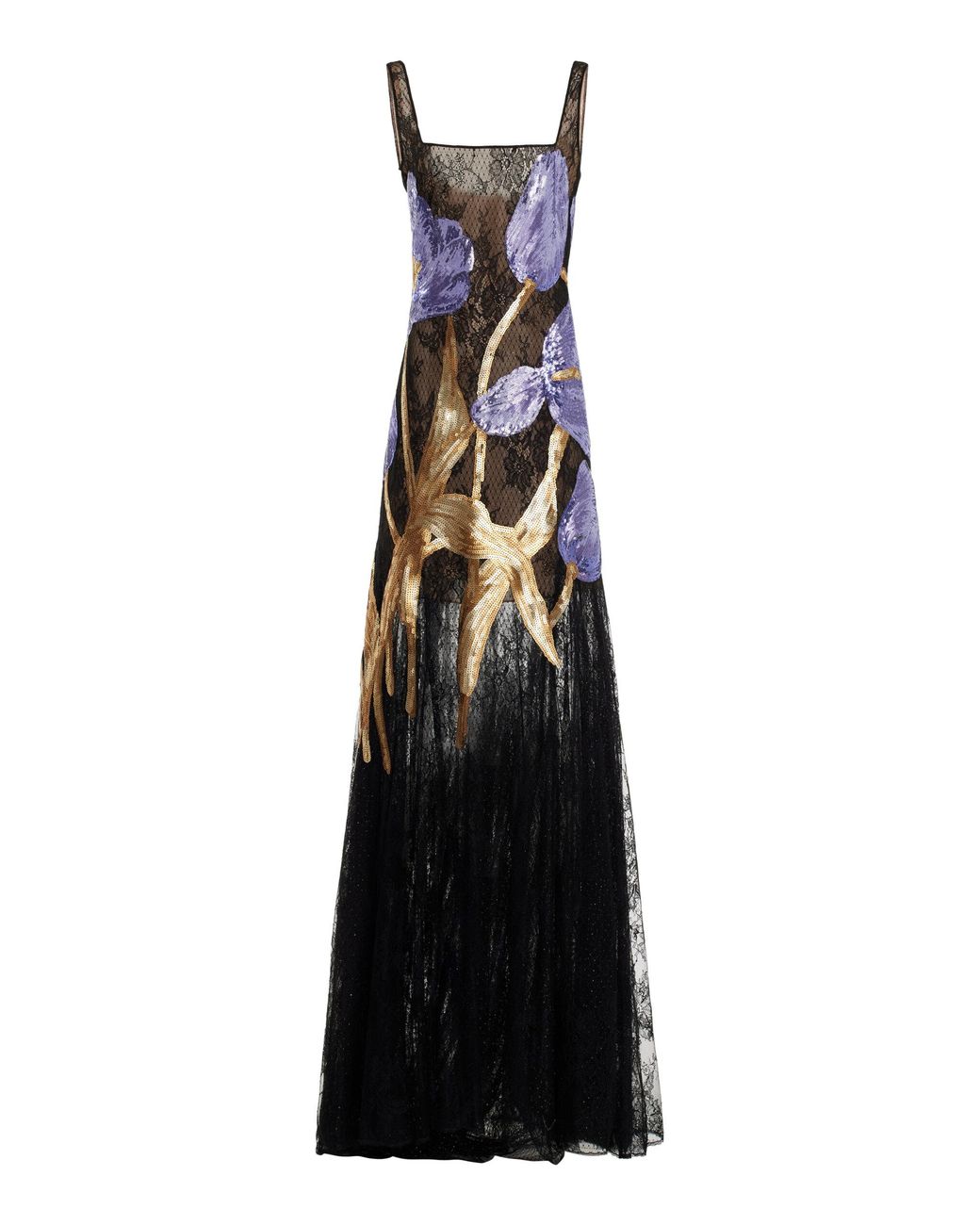 Costarellos Felice Glittered Chantilly Lace Gown in Black | Lyst
