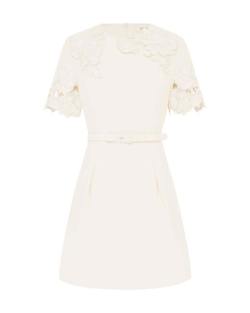 LEO LIN Aurélie Appliqué Short Sleeve Mini Dress - Cream in White | Lyst