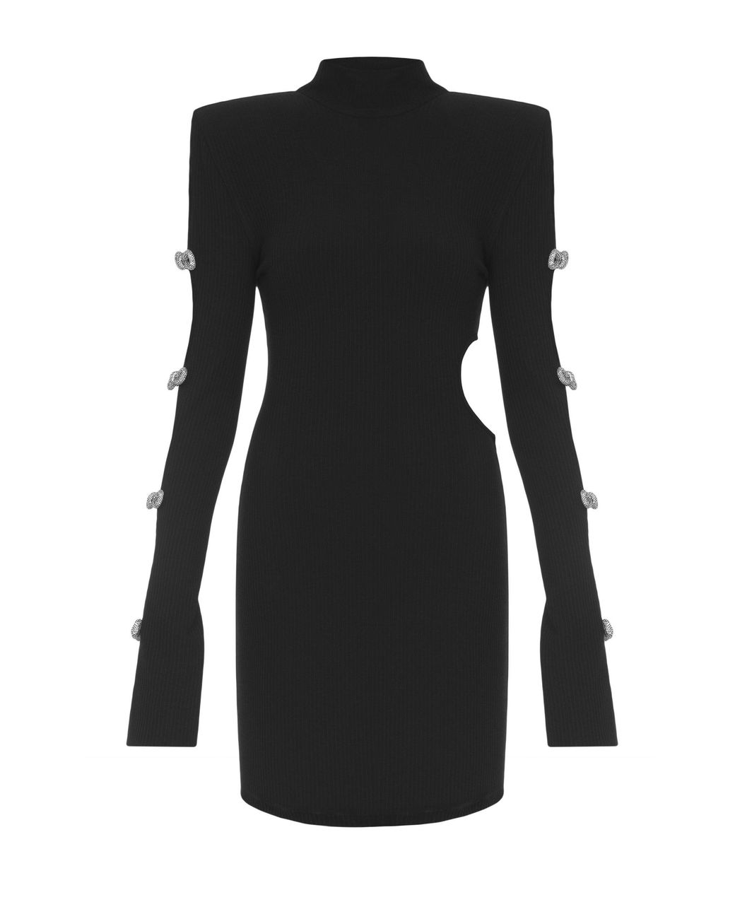 Mach And Mach Crystal Embellished Cutout Ribbed Knit Mini Dress In Black