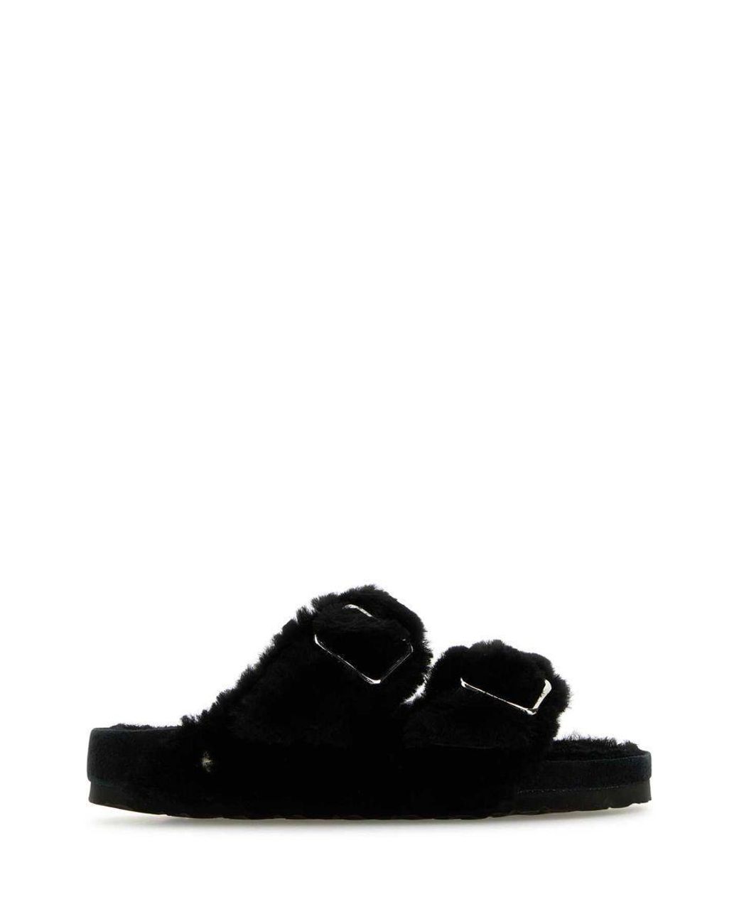 Birkenstock Shearling Slides in Black | Lyst