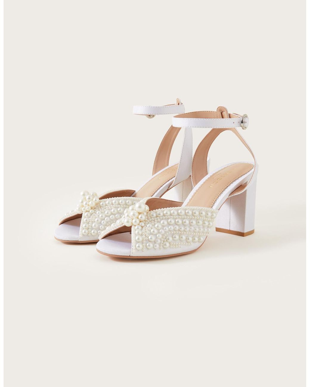 Monsoon Pearl Bridal Block Heeled Sandals Ivory in Natural | Lyst UK