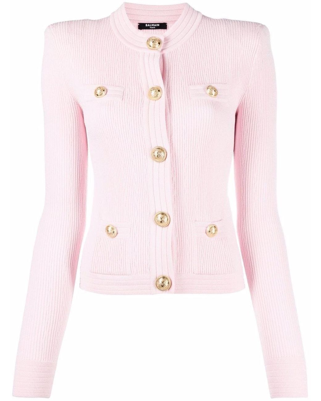 Balmain Cropped Pale Pink Knit Cardigan With Gold-tone Buttons | Lyst