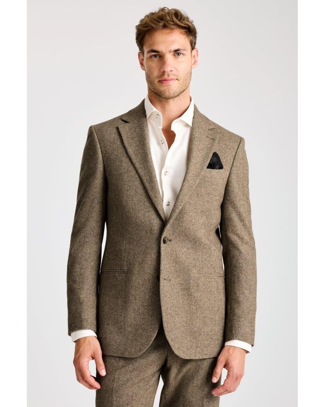 Moss Tailored Fit Herringbone Tweed Suit Jacket in Natural for Men ...