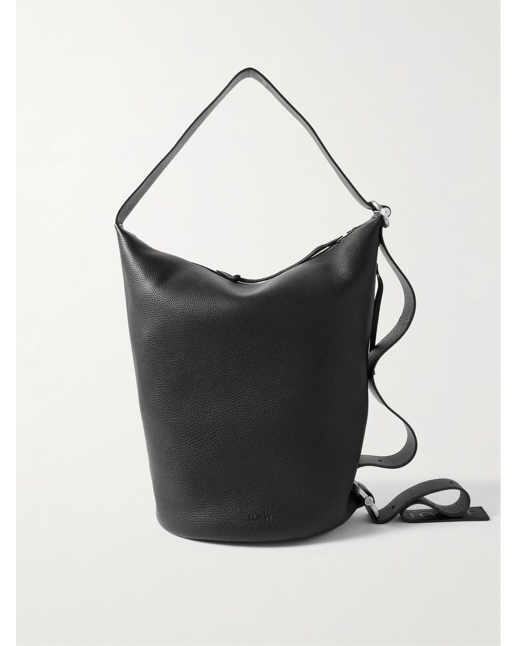 Loewe Loop Medium Logo-Debossed Leather Bucket Bag in Black for Men ...