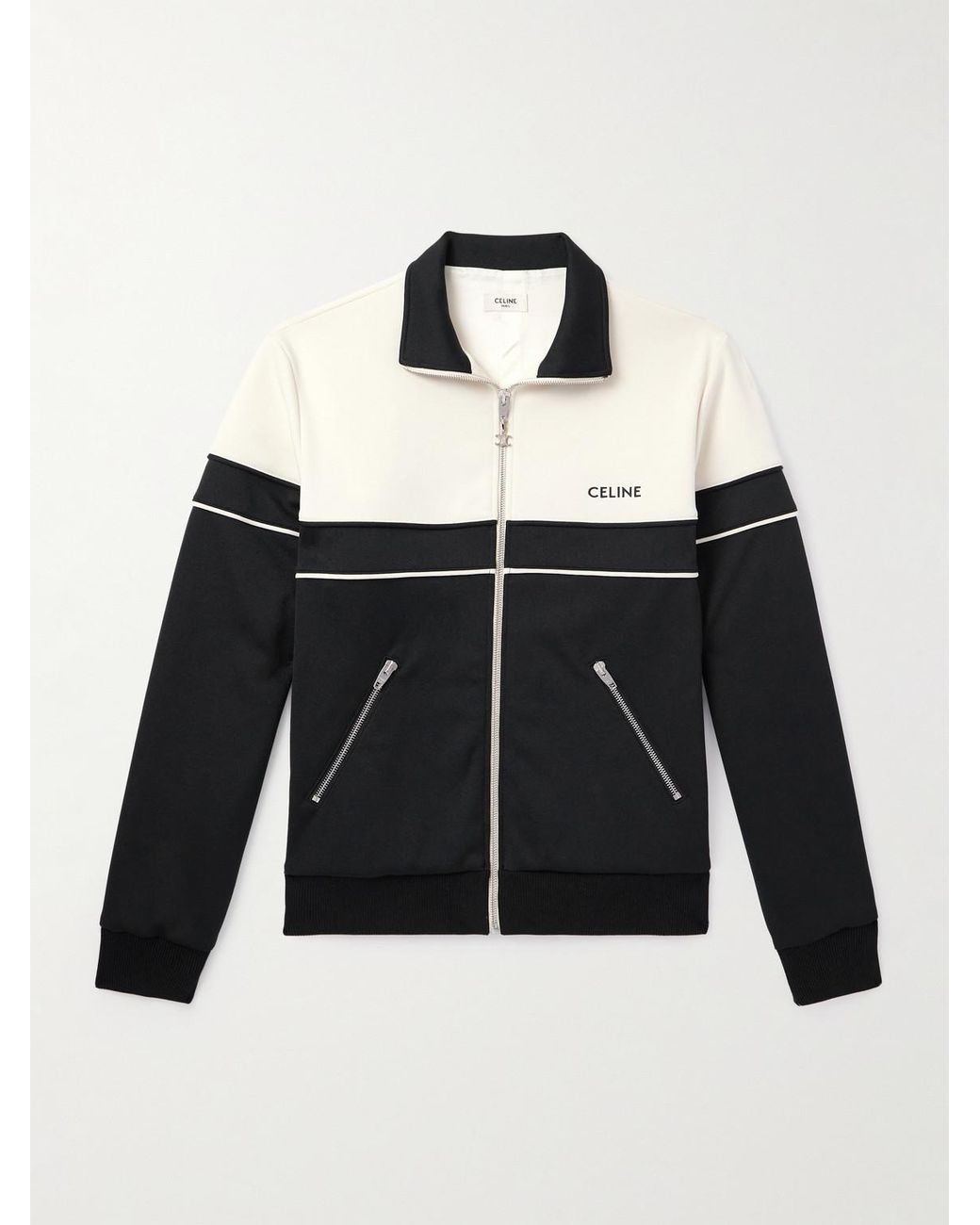 Celine Logo-Embroidered Colour-Block Jersey Track Jacket in Black for ...