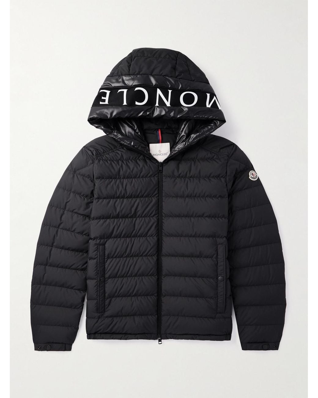 Moncler Logo-Print Quilted Shell Hooded Down Jacket in Black for Men ...