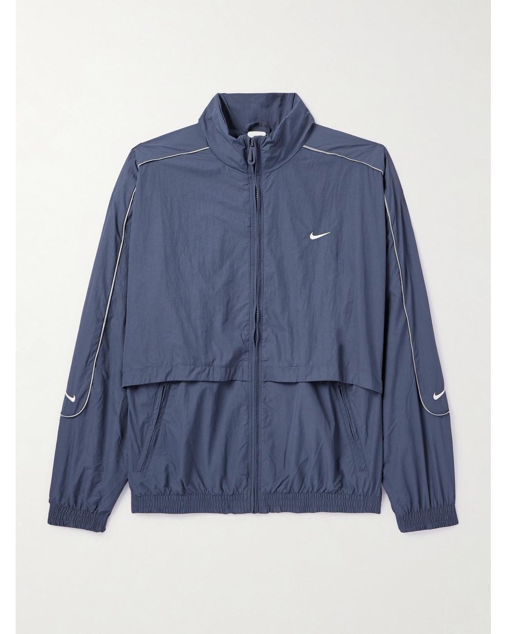 Nike Solo Swoosh Logo-Embroidered Nylon-Taffeta Track Jacket in Blue ...