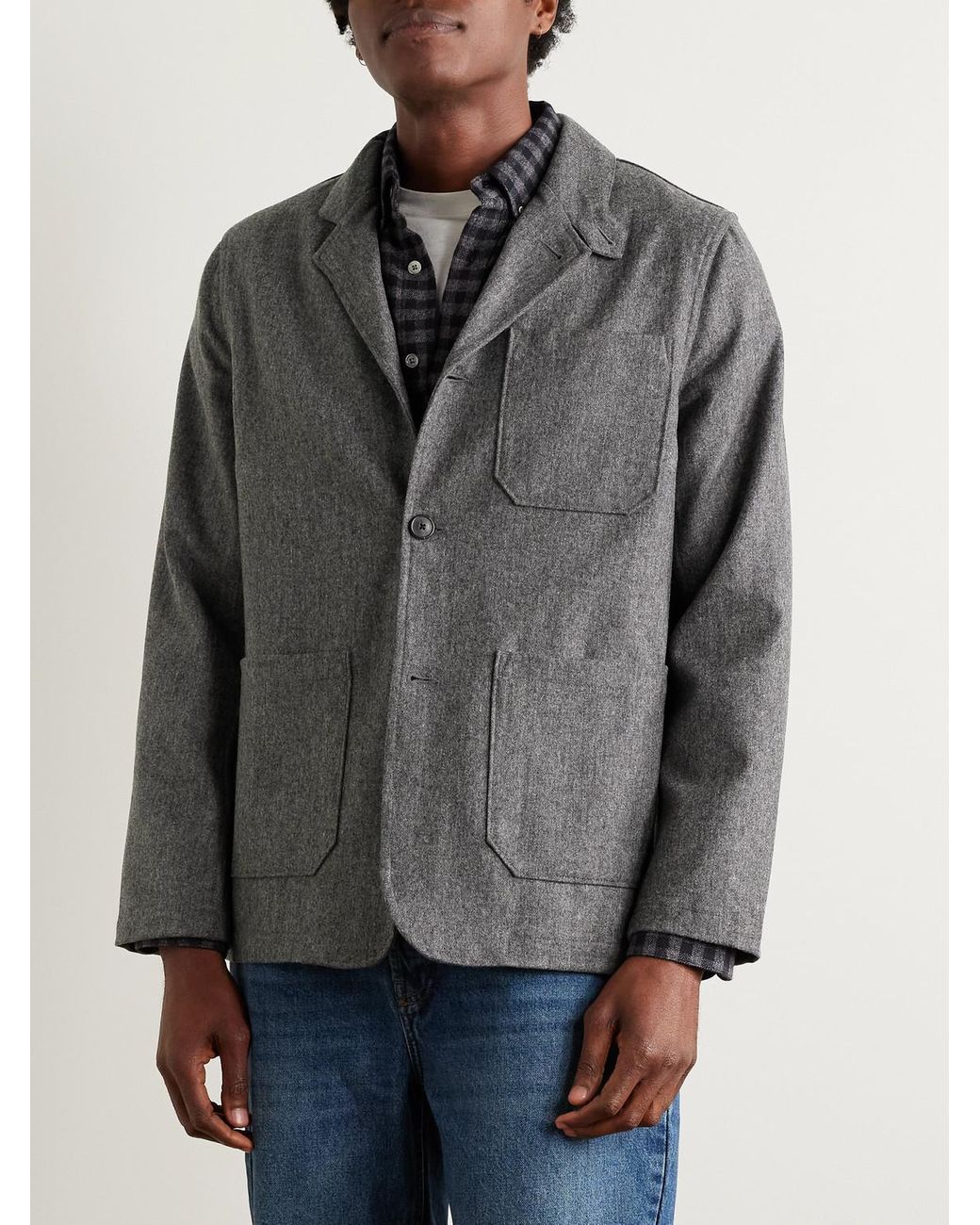 Portuguese Flannel Unstructured Wool Suit Jacket in Grey for Men | Lyst UK