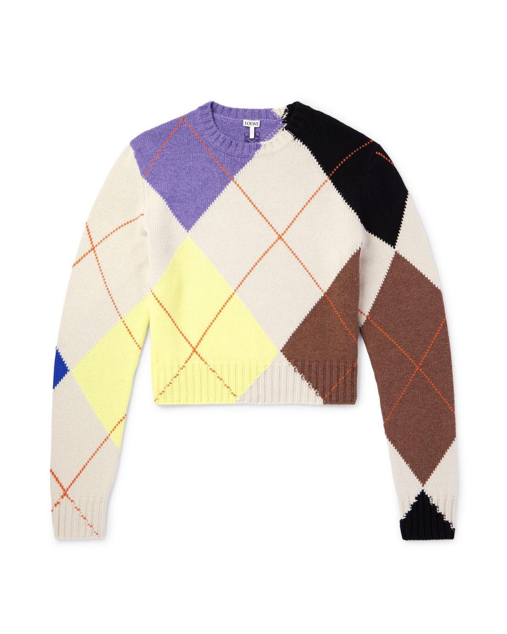 Loewe Slim-fit Cropped Argyle Cashmere Sweater in Natural for Men | Lyst