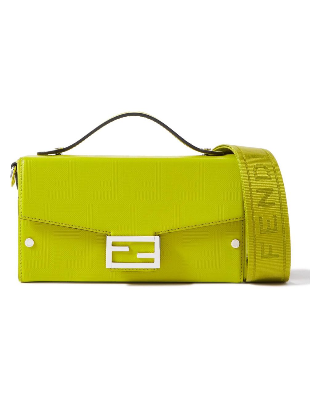 Fendi Soft Trunk Baguette Logo-embossed Leather Messenger Bag in Yellow ...