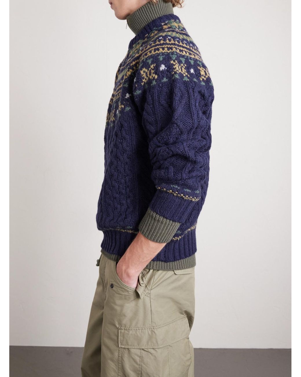 Beams Plus Cable-Knit Wool Sweater in Blue for Men | Lyst UK