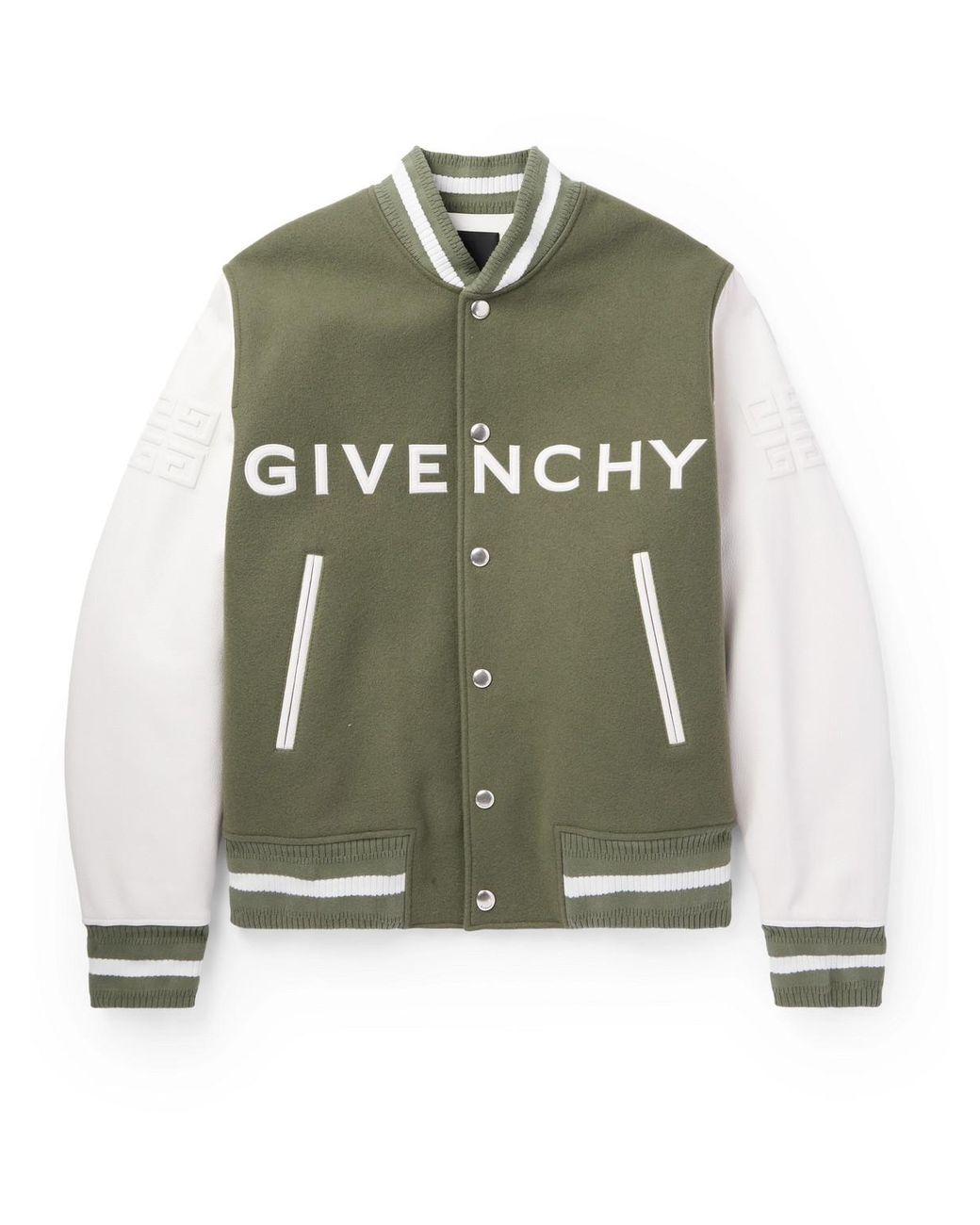 Givenchy Logo-appliquéd Wool-blend And Leather Varsity Jacket in Green ...