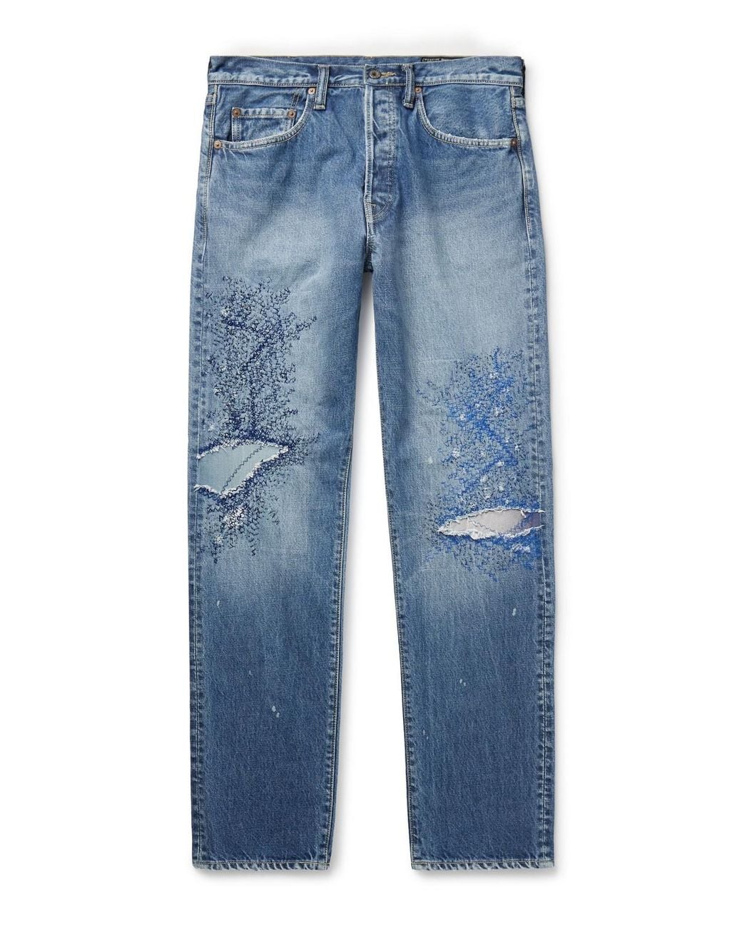 Kapital Monkey Cisco Straight-leg Distressed Embroidered Jeans in Blue ...