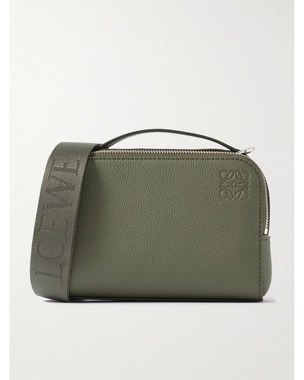 Loewe Logo-Debossed Full-Grain Leather Messenger Bag in Green for Men ...