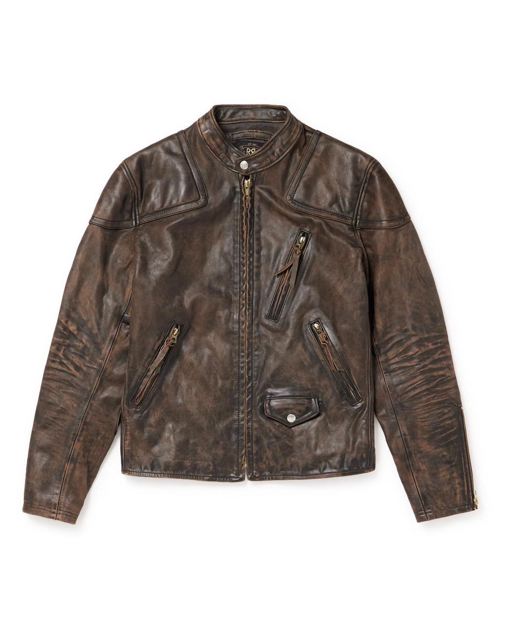 RRL Watts Slim-Fit Distressed Leather Biker Jacket in Brown for Men | Lyst
