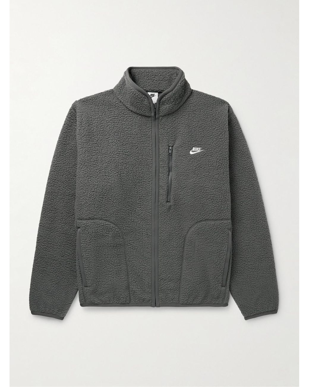 Nike Sportswear Club Logo-Embroidered Fleece Jacket in Grey for Men ...