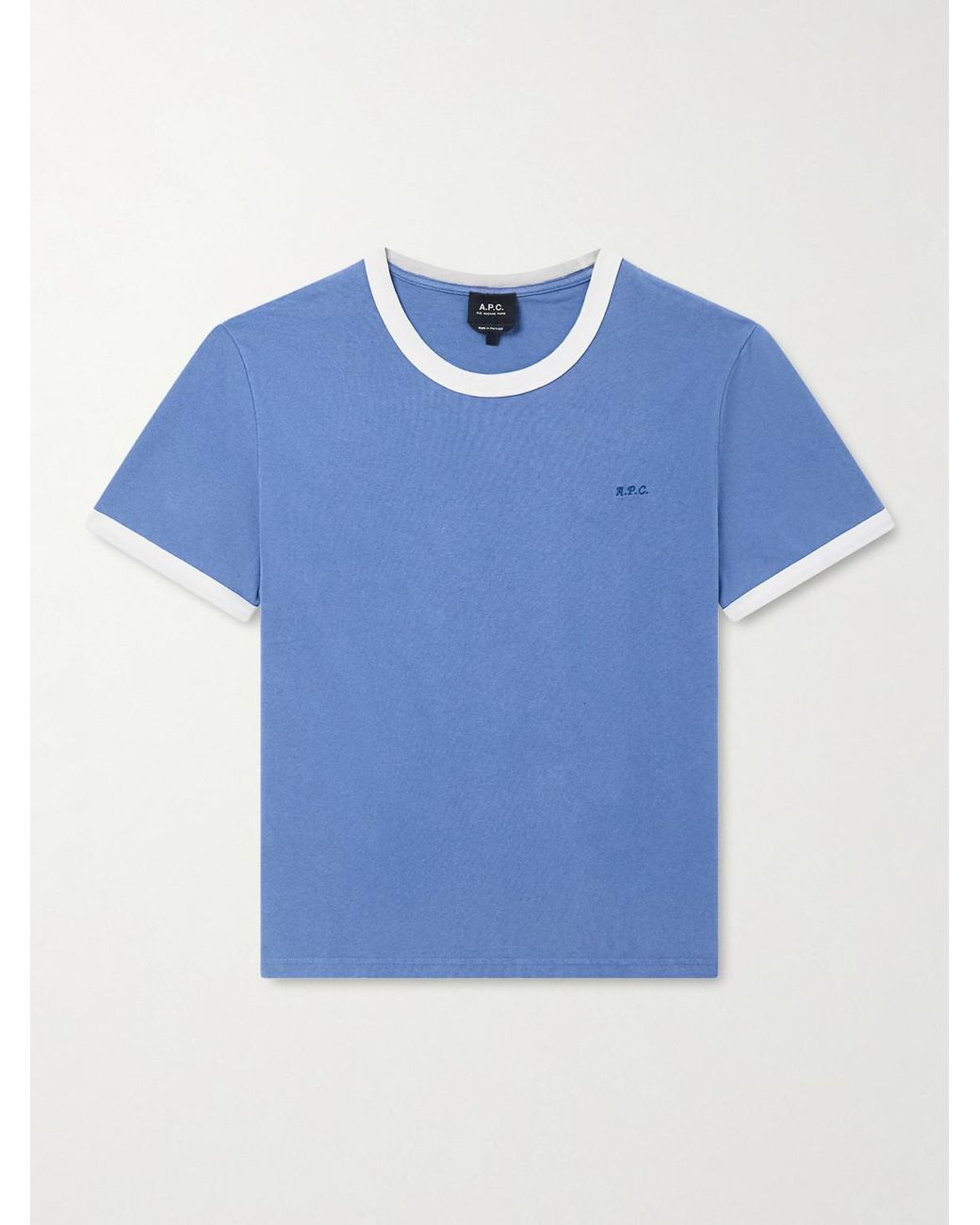 A.P.C. Logo-Embroidered Cotton-Jersey T-Shirt in Blue for Men | Lyst UK