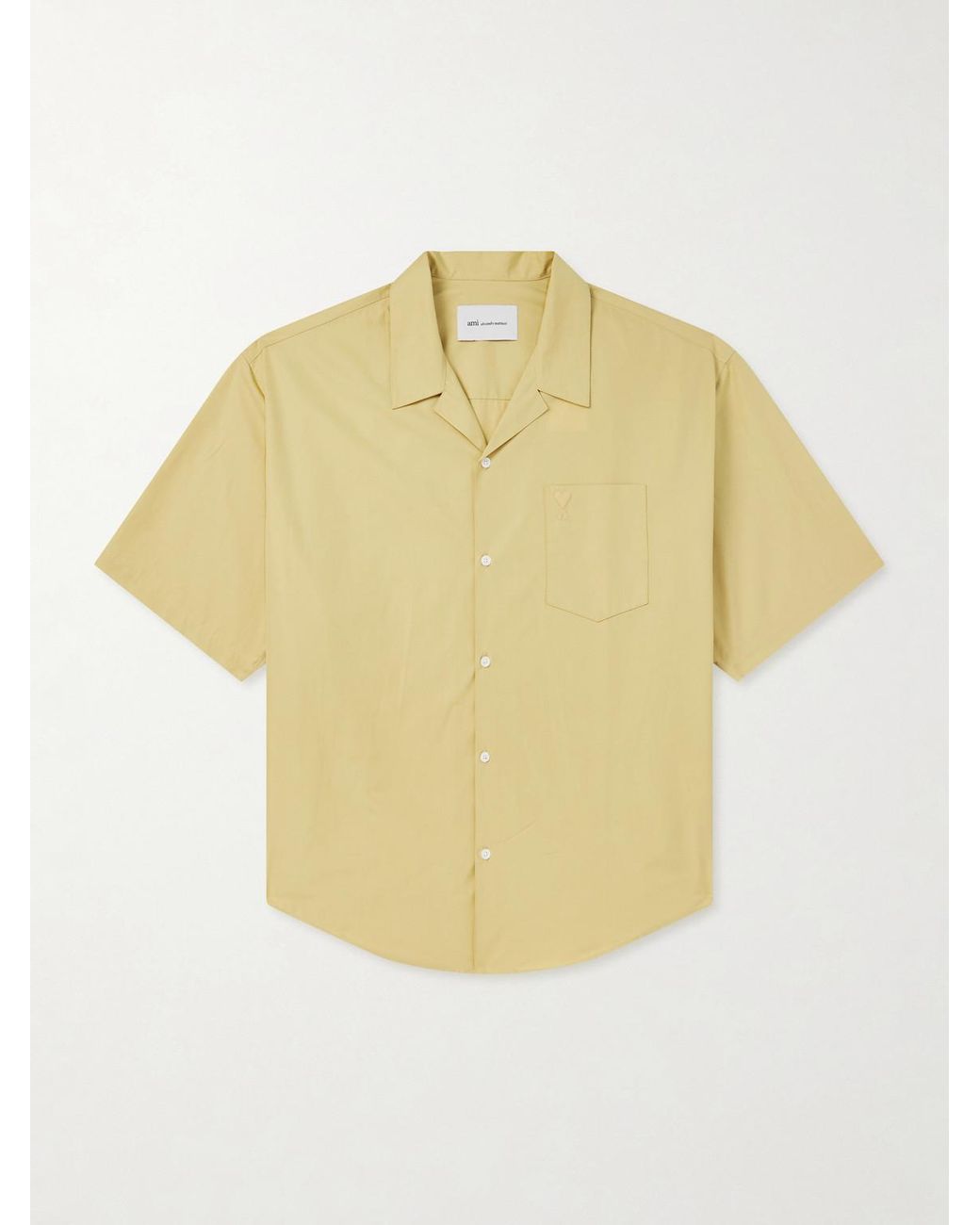 Ami Paris Logo-embroidered Camp-collar Cotton Shirt in Yellow for Men ...
