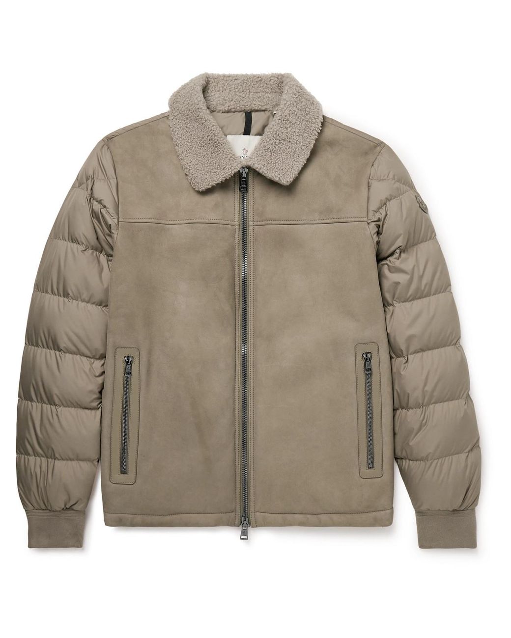 Moncler Jumeaux Logo-Appliquéd Shearling And Leather-Trimmed Suede And ...