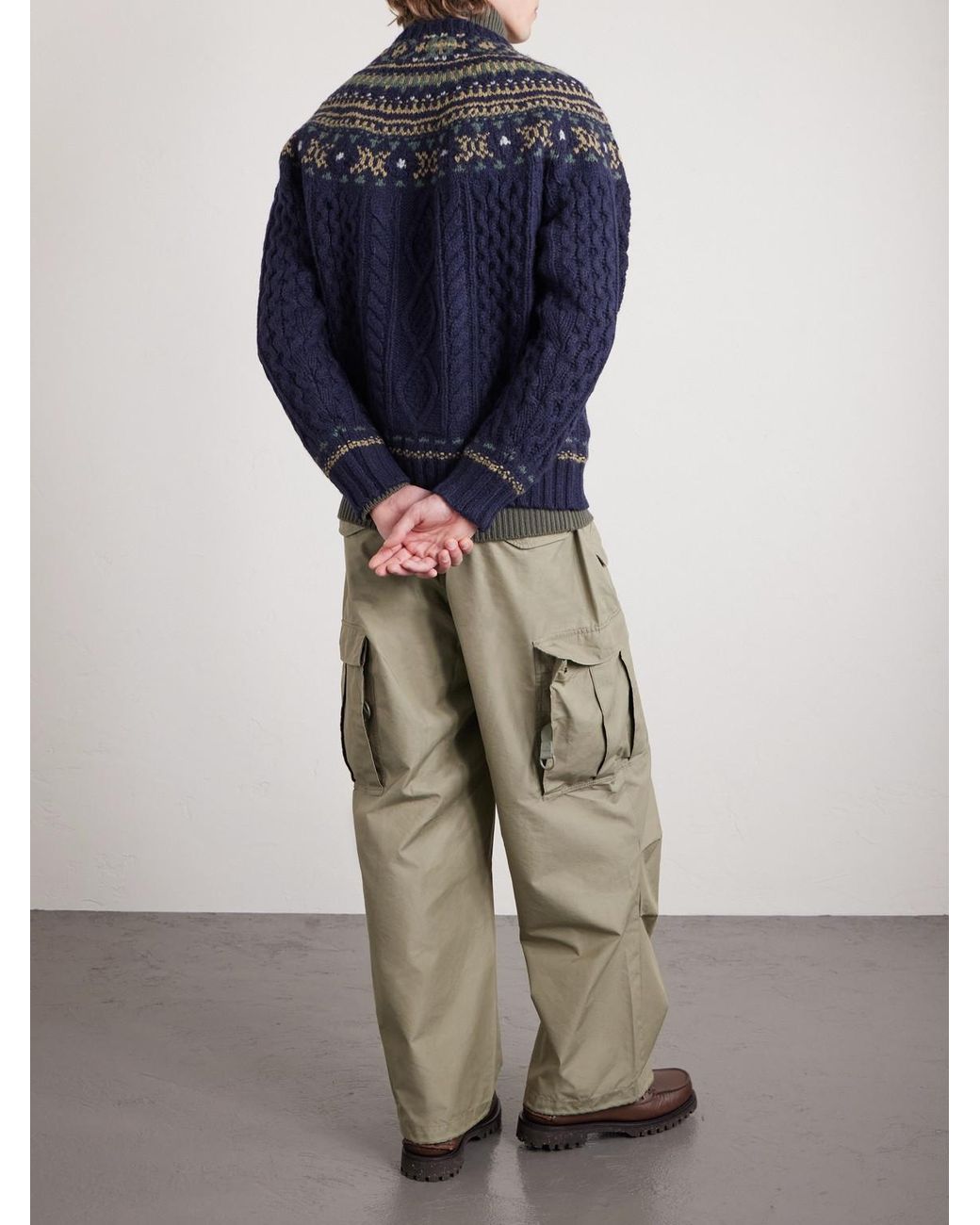 Beams Plus Cable-Knit Wool Sweater in Blue for Men | Lyst UK