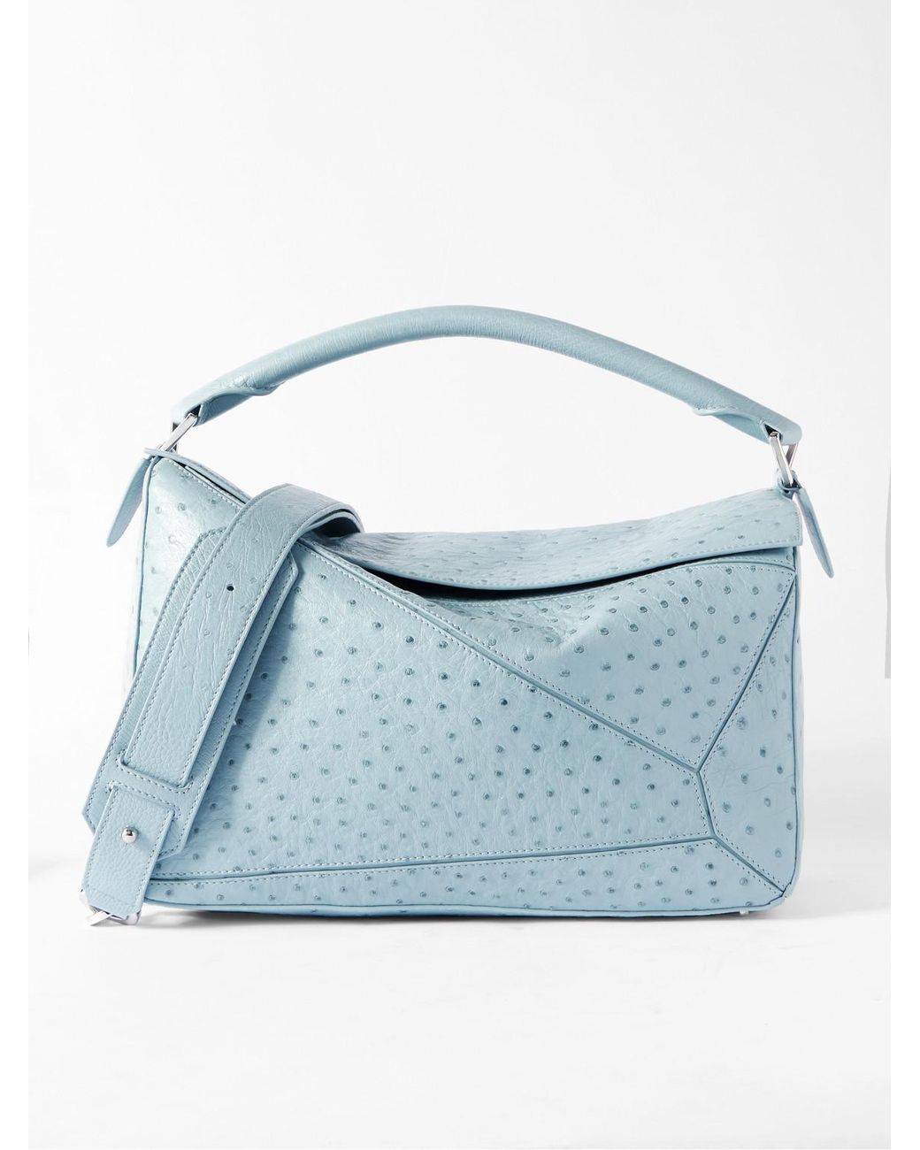 Loewe Puzzle Edge Large Ostrich Messenger Bag in Blue for Men | Lyst