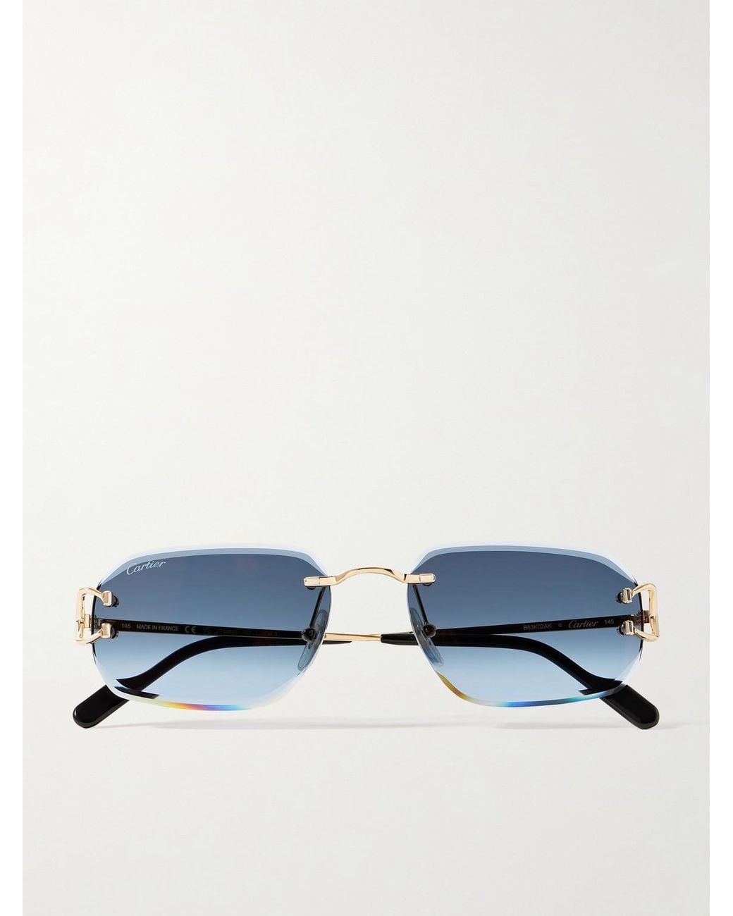 Cartier Signature C Rimless Rectangular-Frame-Tone Sunglasses in Blue ...