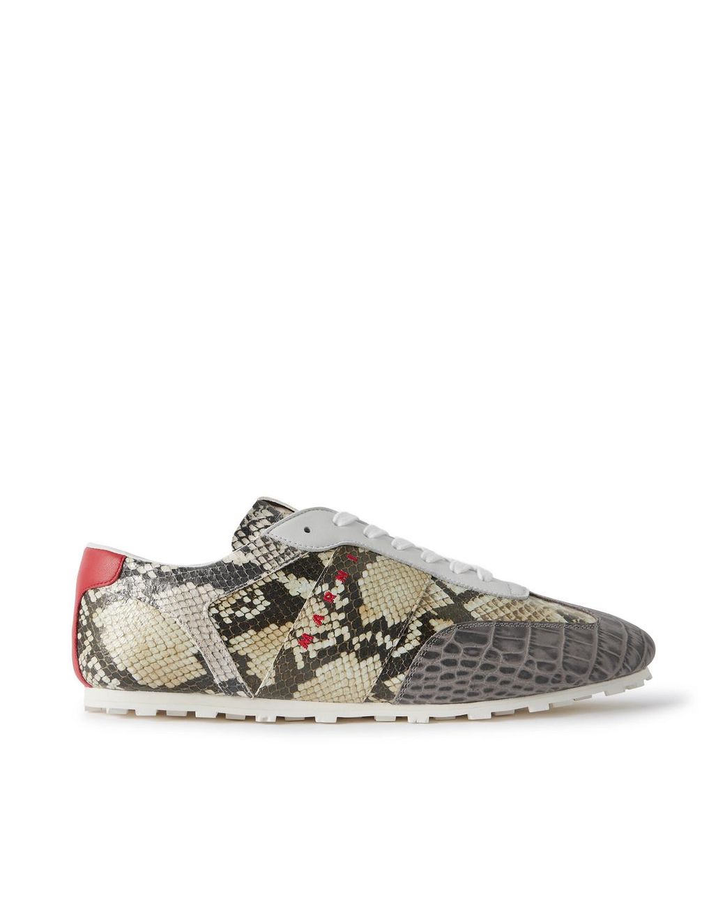 Marni Logo-Embroidered Croc And Snake-Effect Leather Sneakers in Gray ...