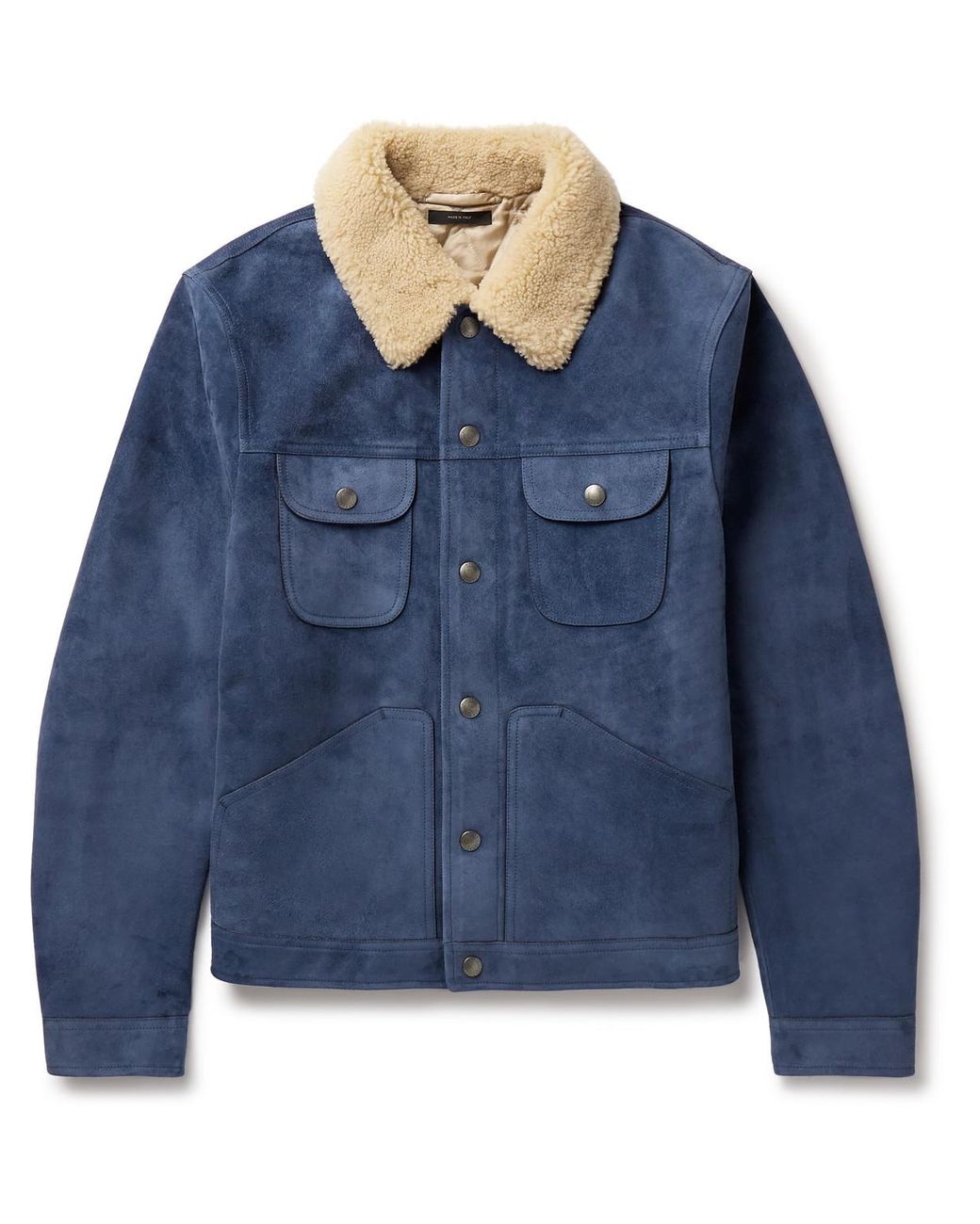 Tom Ford Shearling-trimmed Suede Jacket in Blue for Men | Lyst