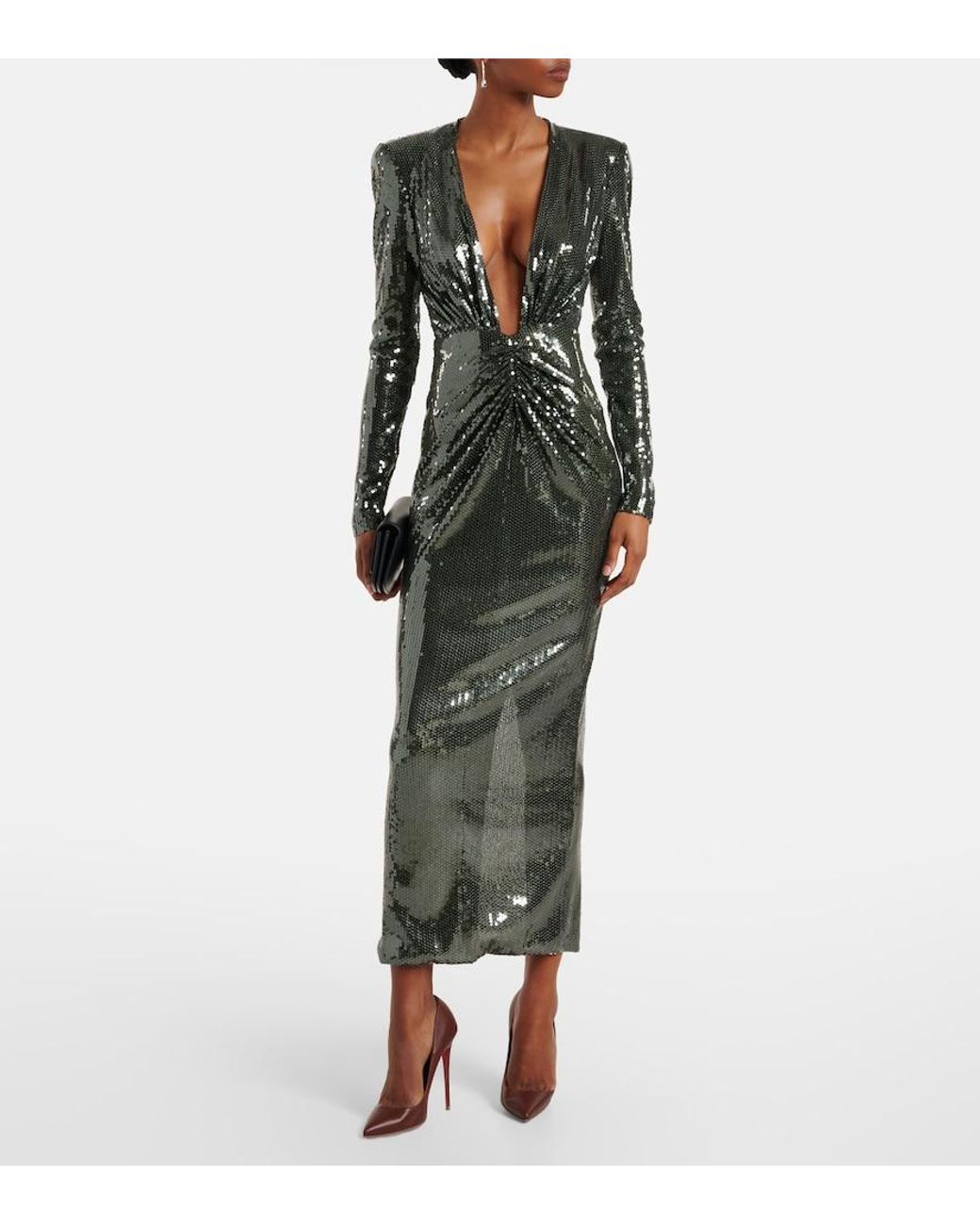 Alex Perry Gathered Sequined Gown in Black | Lyst