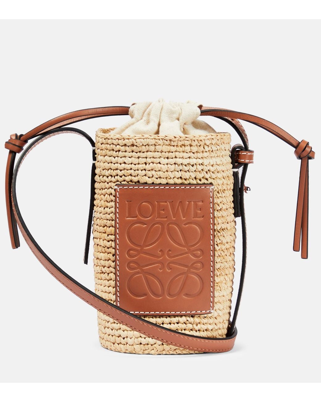 Loewe Cylinder Pocket Mini Raffia Shoulder Bag in Natural | Lyst UK