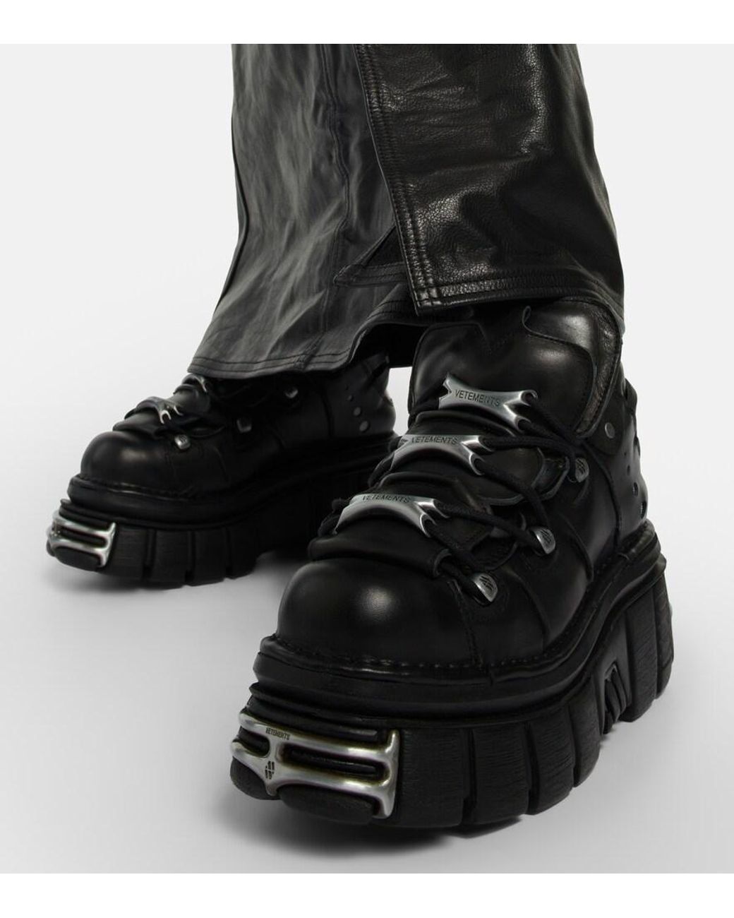 Vetements X New Rock Leather Platform Sneakers in Black | Lyst Vetements X New Rock Leather Platform Sneakers in Black | Lyst