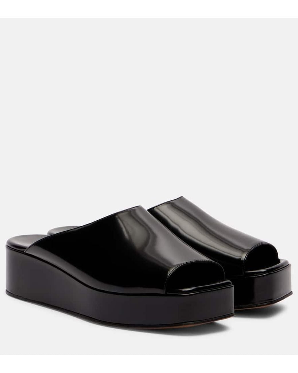 The Row Emi Patent Leather Platform Mules in Black | Lyst