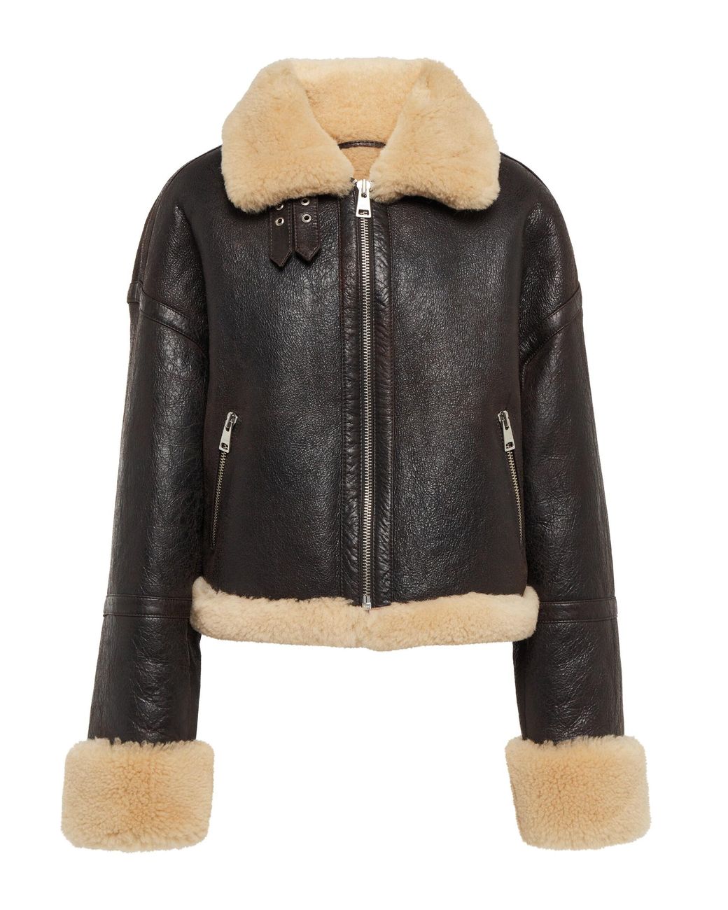 Ami Paris Shearling-trimmed Leather Jacket in Black | Lyst