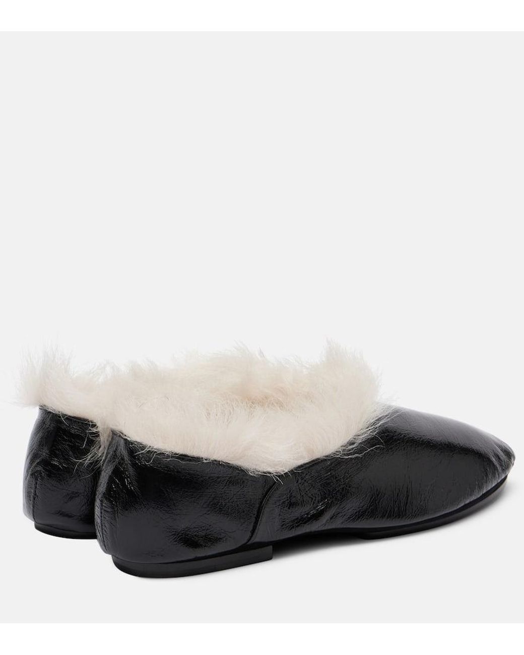 Jil Sander Shearling-Trimmed Leather Slip-On Shoes in Black | Lyst