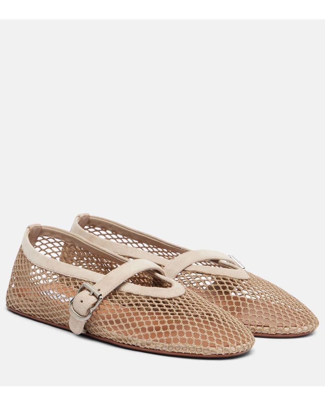Alaïa Suede-Trimmed Fishnet Ballet Flats in Natural | Lyst
