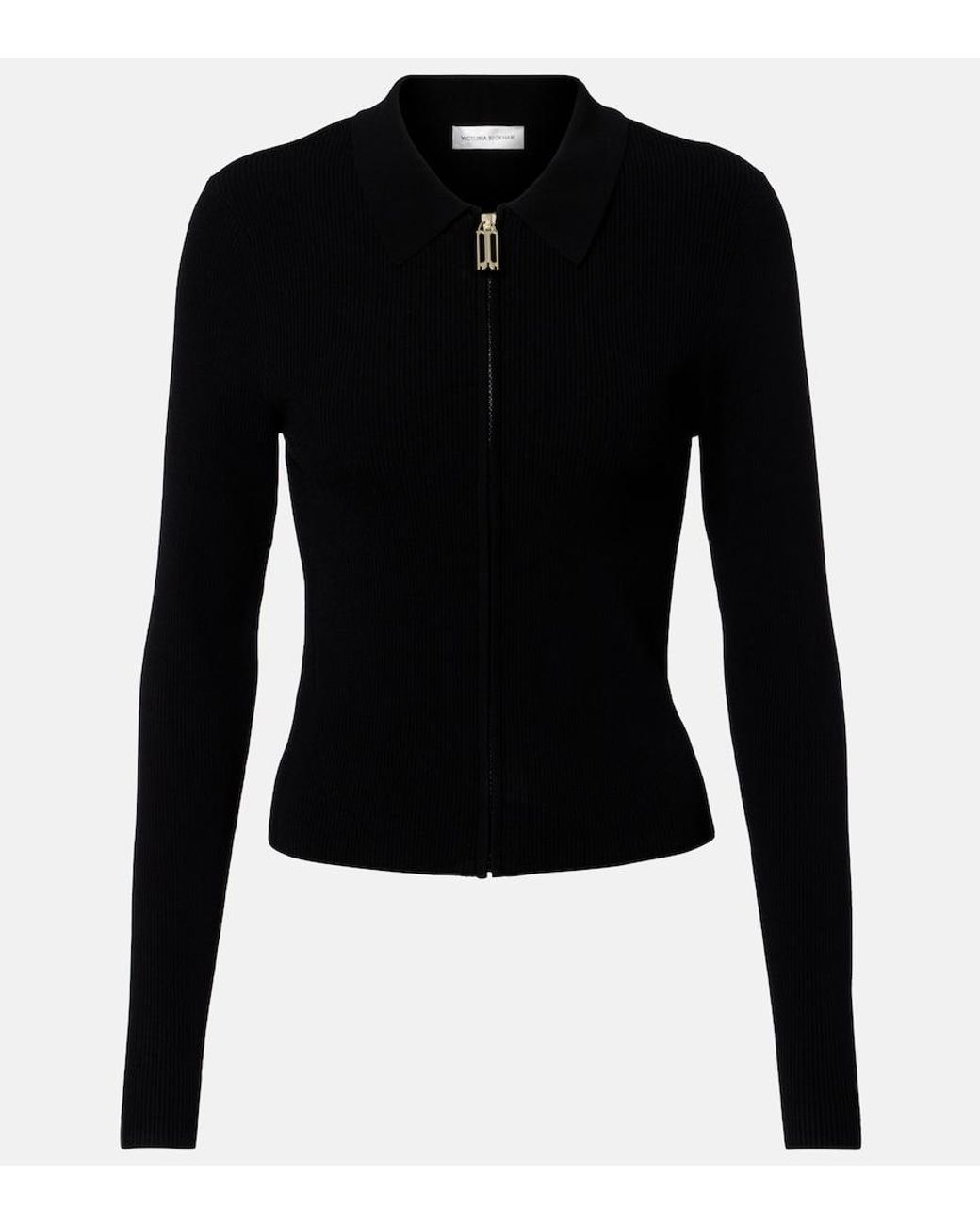 Victoria Beckham Mila Ribbed-Knit Zip-Up Top in Black | Lyst UK