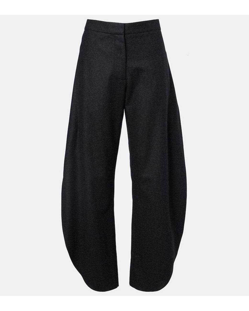 Alaïa Wool Barrel-Leg Pants in Blue | Lyst