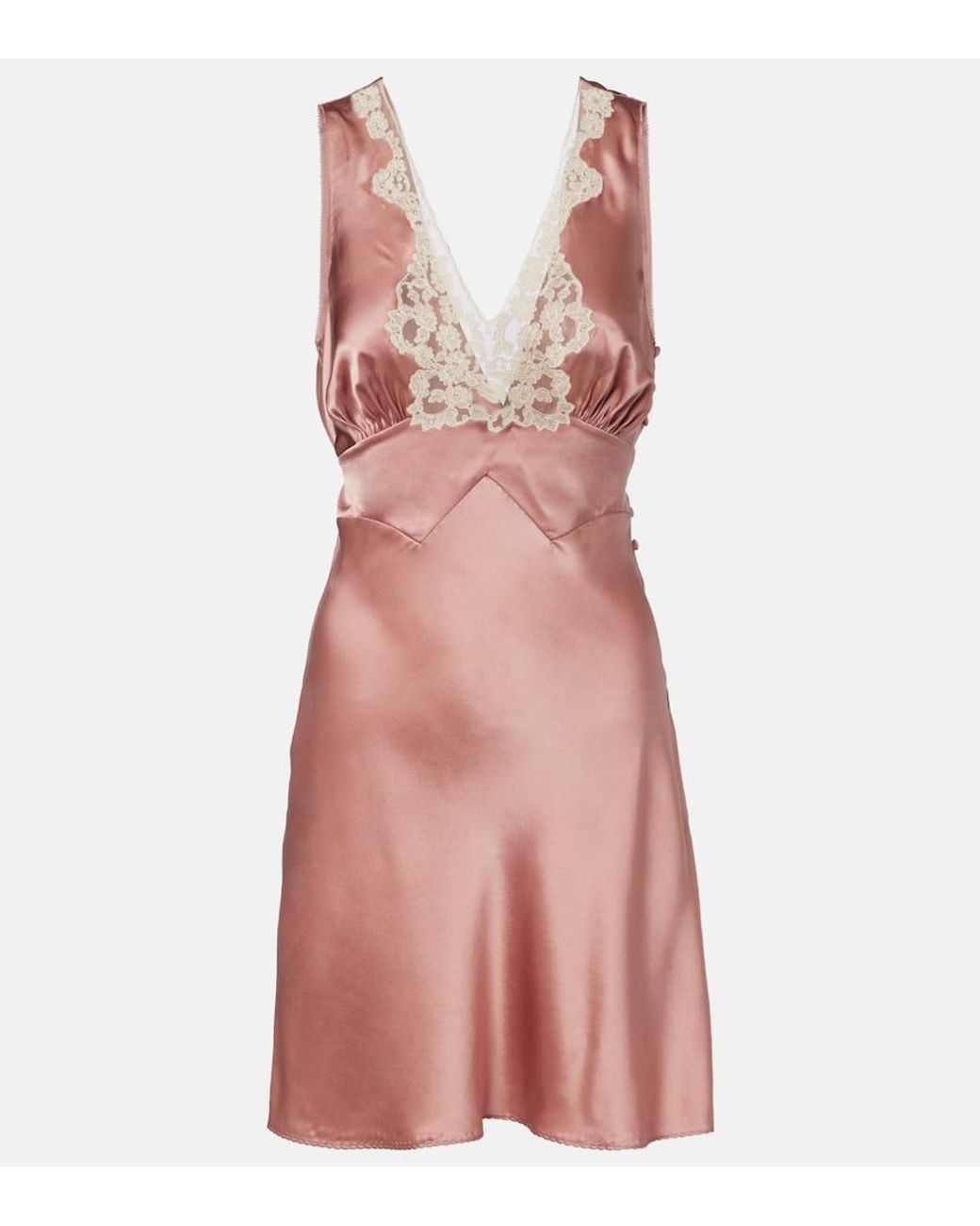 Chloé Lace-Trimmed Silk Satin Minidress in Pink | Lyst
