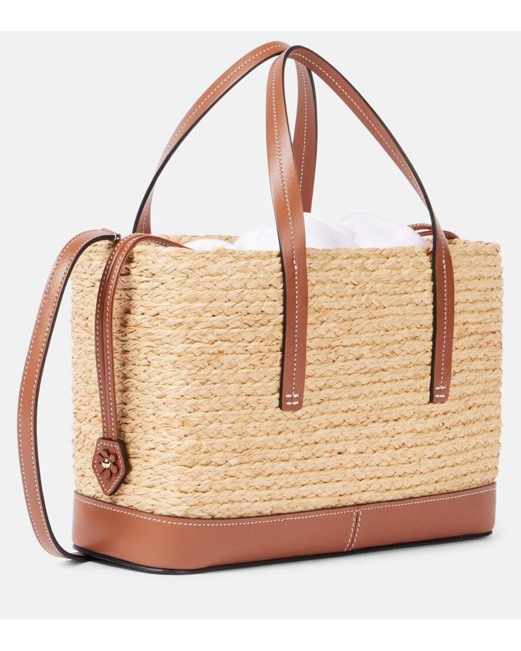 Roger Vivier Viv' Skate Small Raffia Tote Bag in Natural | Lyst