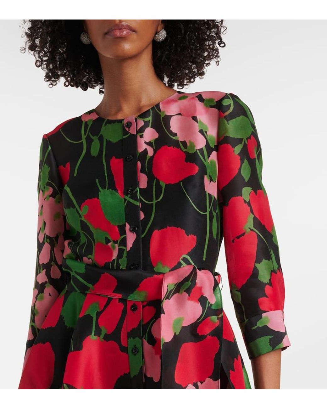 Carolina Herrera Floral Silk Gazar Gown in Red | Lyst UK