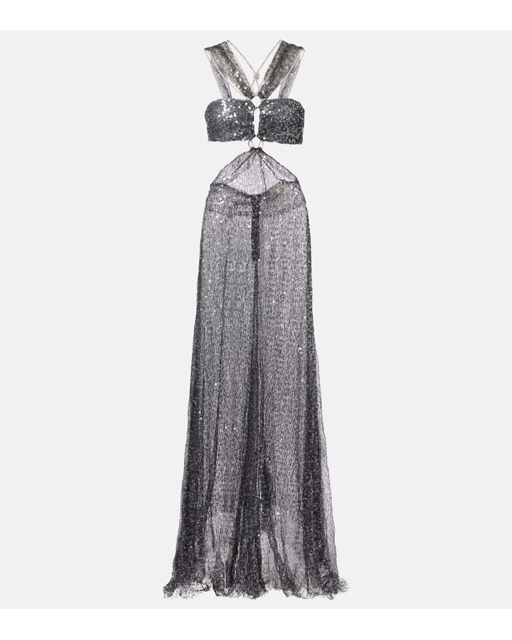Isabel Marant Dalie Sheer Sequined Cutout Gown in Gray | Lyst