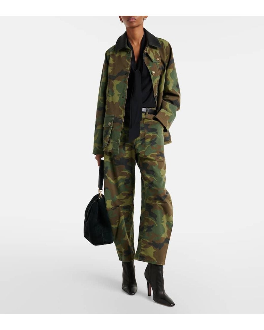 Nili Lotan Shon Camouflage Barrel-Leg Pants in Green | Lyst