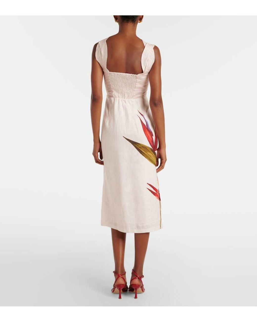 FARM Rio Floral Linen Midi Dress in White | Lyst UK