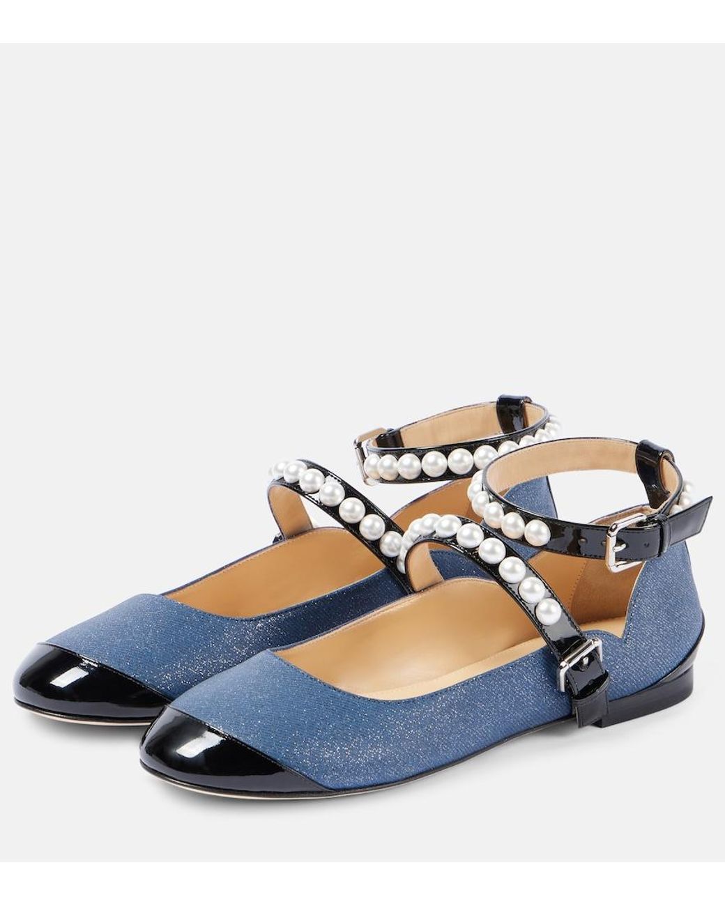 Mach & Mach Embellished Denim Mary Jane Flats in Blue | Lyst