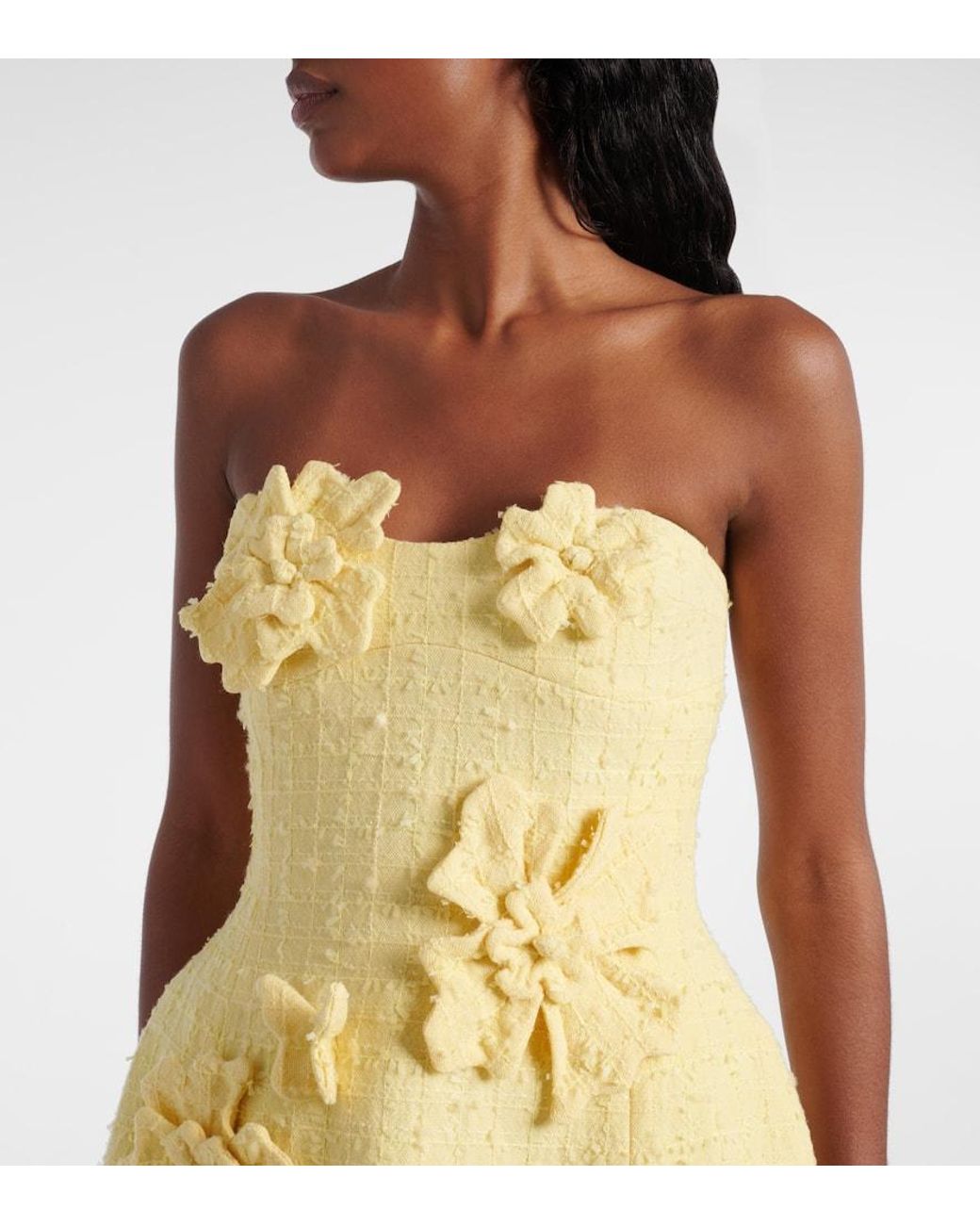LEO LIN Rosario Tweed Bustier Dress in Yellow | Lyst