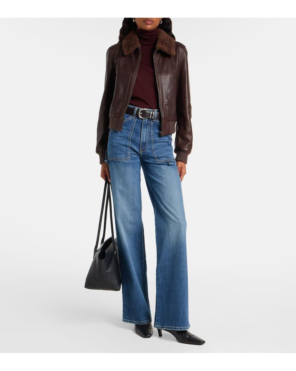 Nili Lotan Shearling-Trimmed Leather Jacket in Brown | Lyst