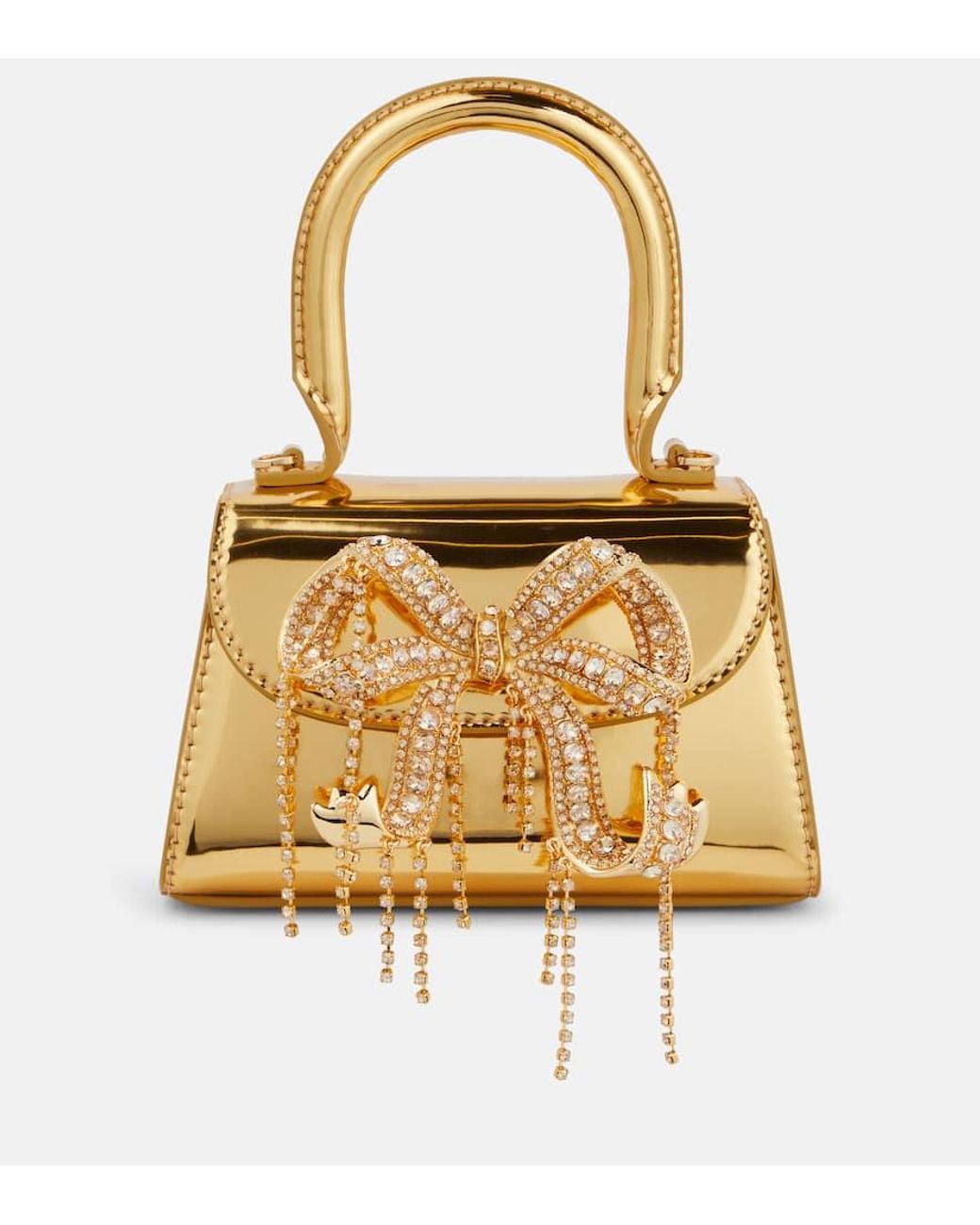 Self-Portrait The Bow Micro Mirrored Leather Tote Bag in Metallic | Lyst