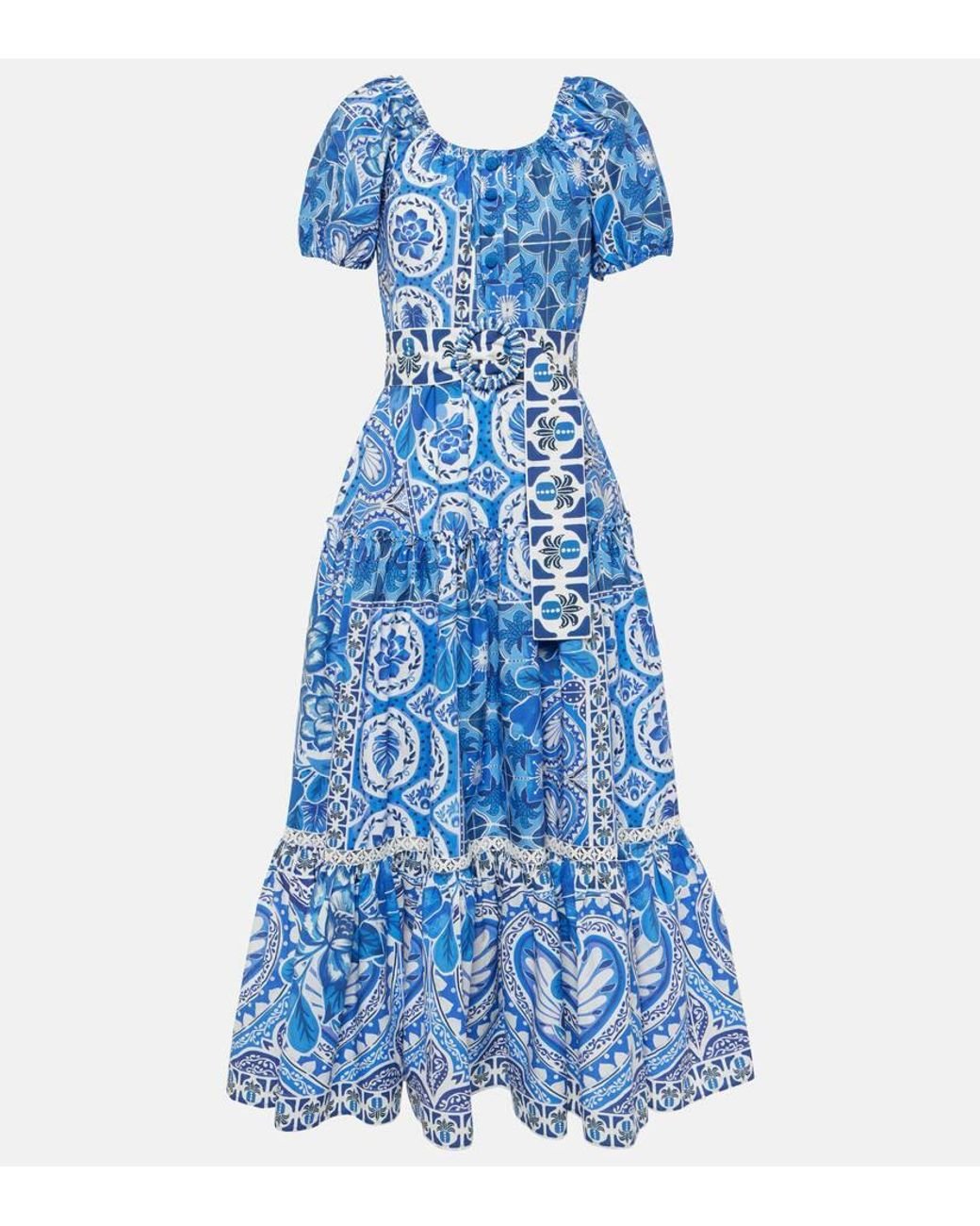 FARM Rio Tile Dream Cotton Maxi Dress in Blue | Lyst
